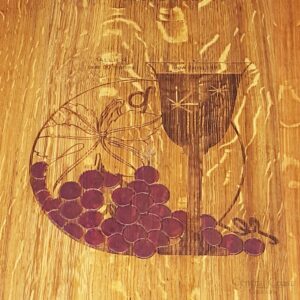 Barrel Top Wine Glass Engraved Lazy Susan - Wine Barrel Handcrafted - Central Coast Creations - Wine Barrel Furniture