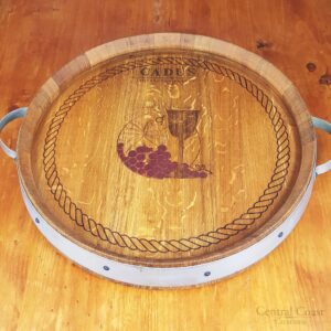 Barrel Top Wine Glass Engraved Lazy Susan - Wine Barrel Handcrafted - Central Coast Creations - Wine Barrel Furniture