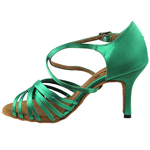 50 Shades Green Ballroom Latin Dance Shoes for Women: 2784LEDSS Green Satin 3" Slim Heel Size 10 1/2 (Special Order)