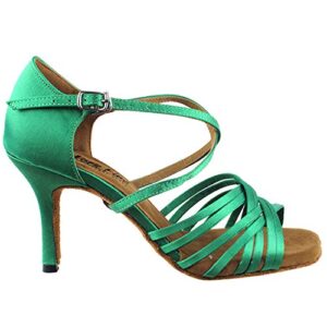 50 Shades Green Ballroom Latin Dance Shoes for Women: 2784LEDSS Green Satin 3" Slim Heel Size 10 1/2 (Special Order)