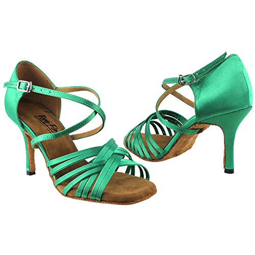 50 Shades Green Ballroom Latin Dance Shoes for Women: 2784LEDSS Green Satin 3" Slim Heel Size 10 1/2 (Special Order)