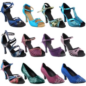 50 shades blue ballroom latin dance shoes for women: 2703 blue stardust & white patent 2.5' heel, size 11 1/2 (special order)