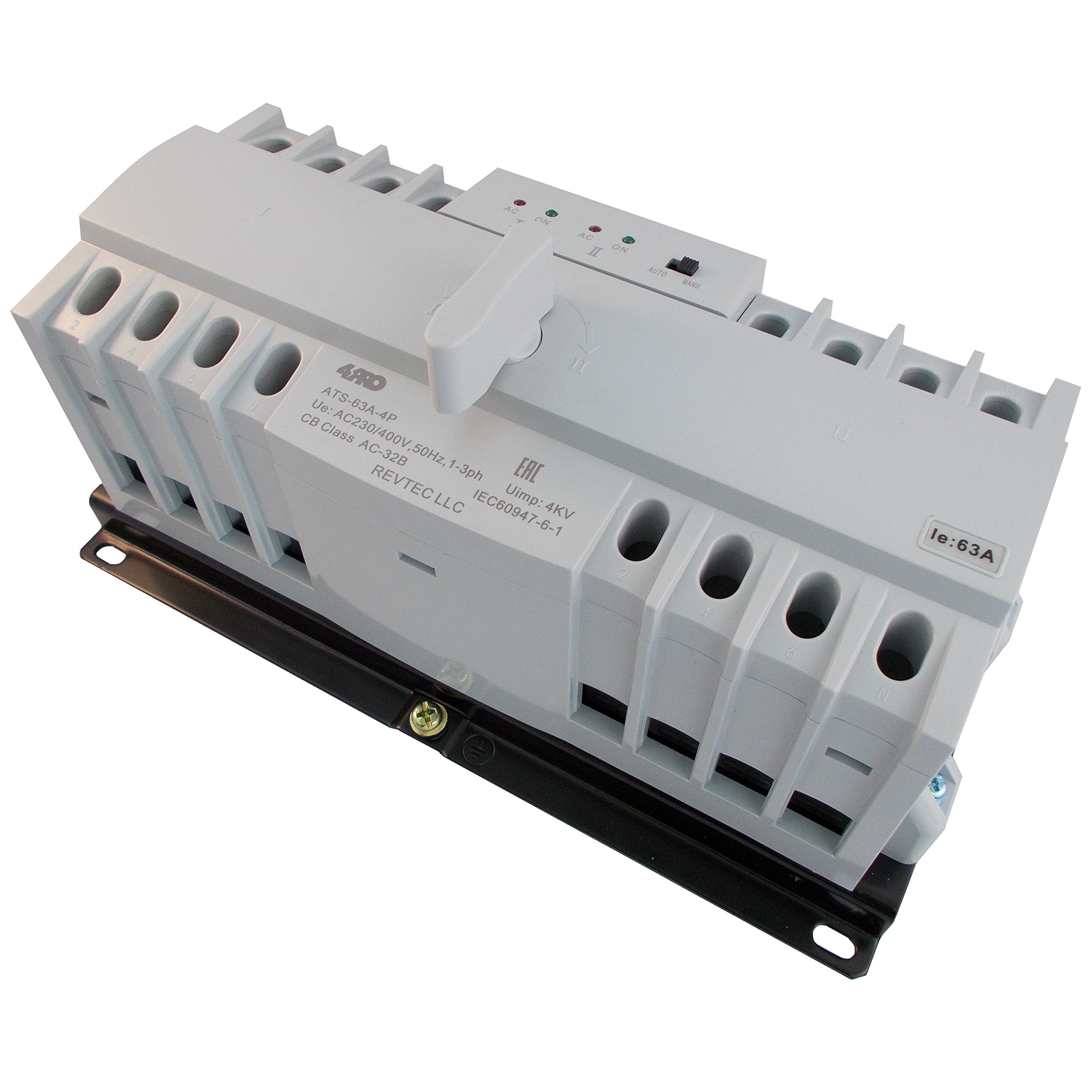 4PRO ATS-63A-4P Automatic Changeover Transfer Switch, 4 Pole, 63A, 120/208V, 50/60Hz, 2-3 Phase