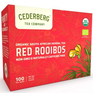 red rooibos tea 100 teabags usda organic - naturally caffeine free - cederberg tea company