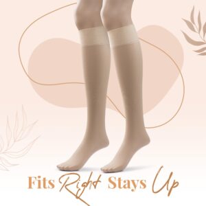 Silky Toes Sheer Knee High Stockings for Women, 6 Pairs Nylon Trouser Socks, Nude, One Size