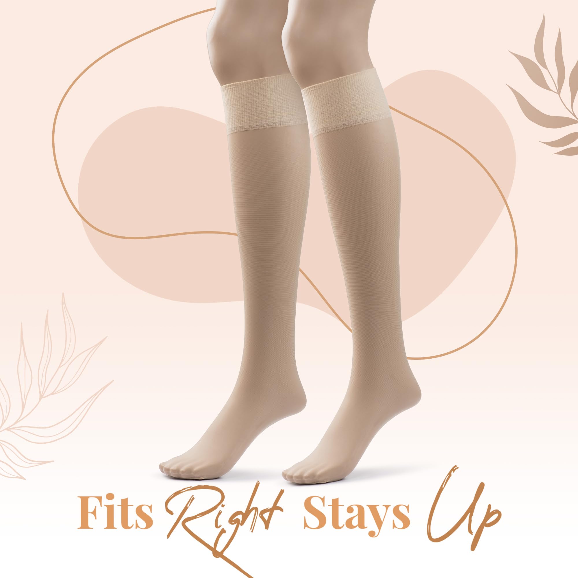 Silky Toes Sheer Knee High Stockings for Women, 6 Pairs Nylon Trouser Socks, Nude, One Size