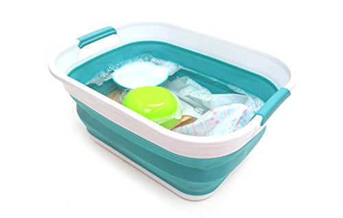 SAMMART 17.5L (4.6 Gallon) Collapsible/Foldable/Pop Up/Portable Washing Tub, Water Capacity 13.5L/3.5 Gallon (1, Bright Blue)