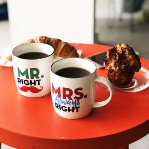 Triple Gifffted Mr Right Mrs Always Right Coffee Mugs Gifts Ideas for Couples, Wedding Anniversary, Engagement, Christmas, His & Hers, Bride and Groom, Parents, Newlyweds Bridal Shower, Ceramic 380ml