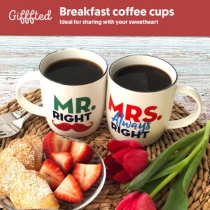 Triple Gifffted Mr Right Mrs Always Right Coffee Mugs Gifts Ideas for Couples, Wedding Anniversary, Engagement, Christmas, His & Hers, Bride and Groom, Parents, Newlyweds Bridal Shower, Ceramic 380ml