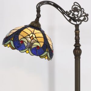 WERFACTORY Tiffany Floor Lamp Amber Yellow Liaison Stained Glass Arched Lamp 12X18X64 Inch Gooseneck Adjustable Corner Standing Reading Light Decor Bedroom Living Room S160E Series