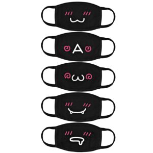 aniwon kawaii muffle mask, 5 pack anti-dust anime cotton mouth mask cute kaomoji face mask