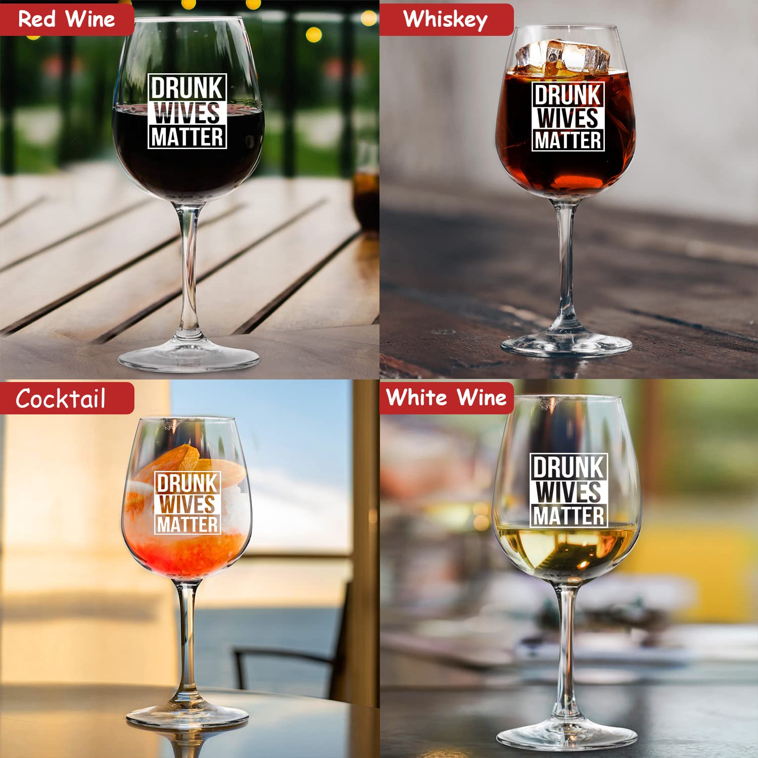 Drunk Wives Matter Wine Glass- Gifts for Women- Premium Birthday Gift for Her, Mom, Best Friend- Unique Present Idea from Husband to Wife