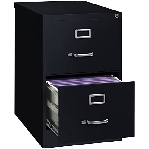 Pemberly Row 25" Greenguard Gold Certified 2-Drawer Metal Legal Width Vertical File Cabinet with Lock Included in Black