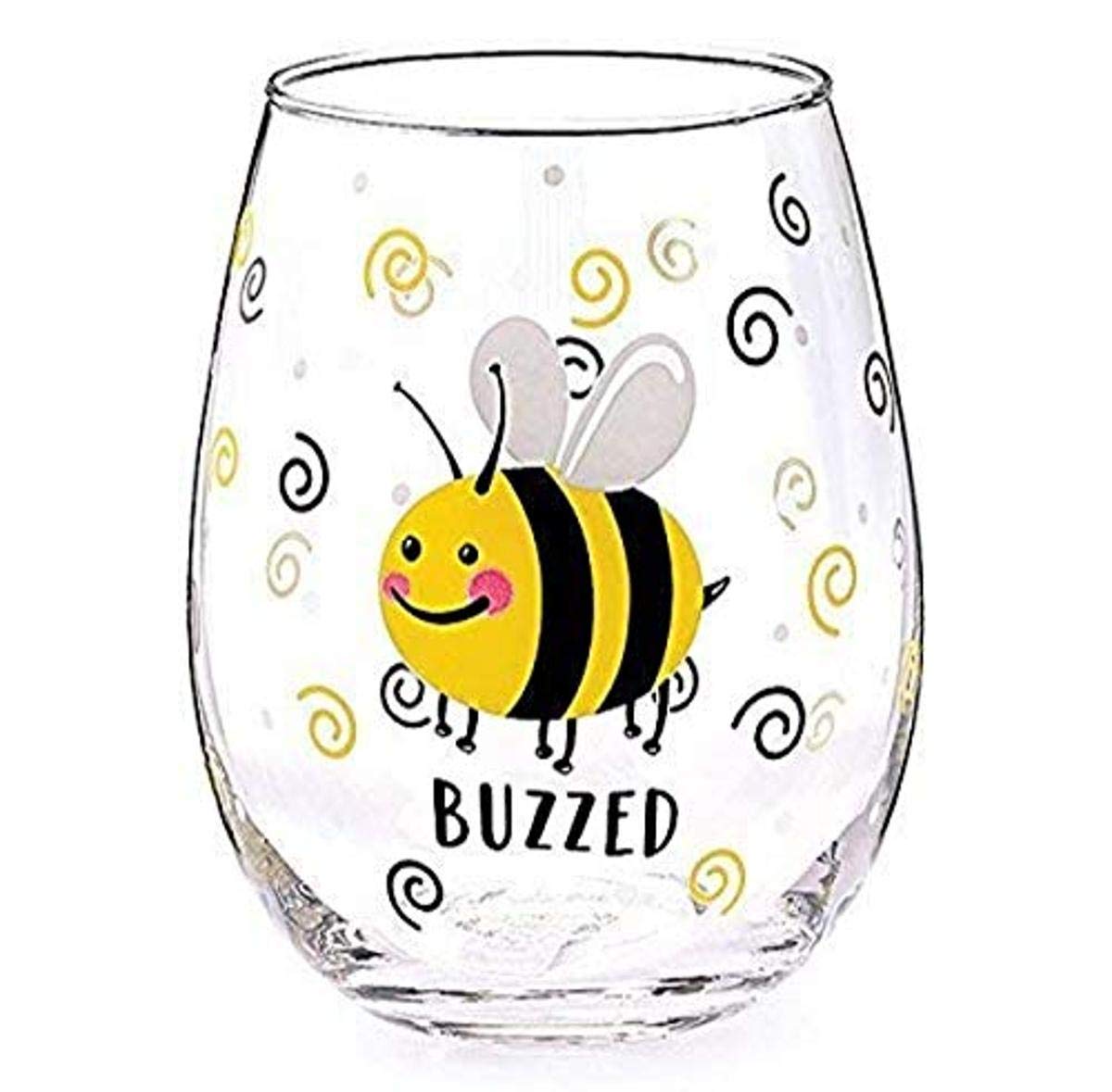 Burton and Burton 9731581 Buzzed BEE STEMLESS Wine Glass, 1 Count (Pack of 1), multi color