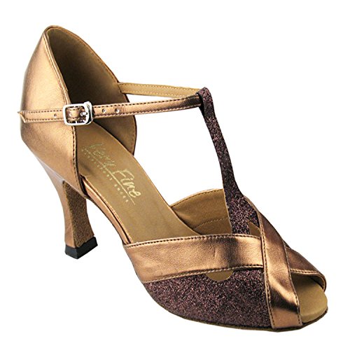 50 Shades Bronze Ballroom Latin Dance Shoes for Women: 2703 Copper Stardust & Dark Tan Gold 3" Heel Size 10 1/2 (Special Order)