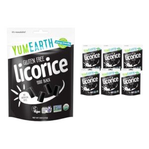 yumearth organic gluten free black licorice snack packs - allergy friendly, gluten free, non-gmo, vegan, no artificial flavors or dyes - 5 ounce (pack of 6)