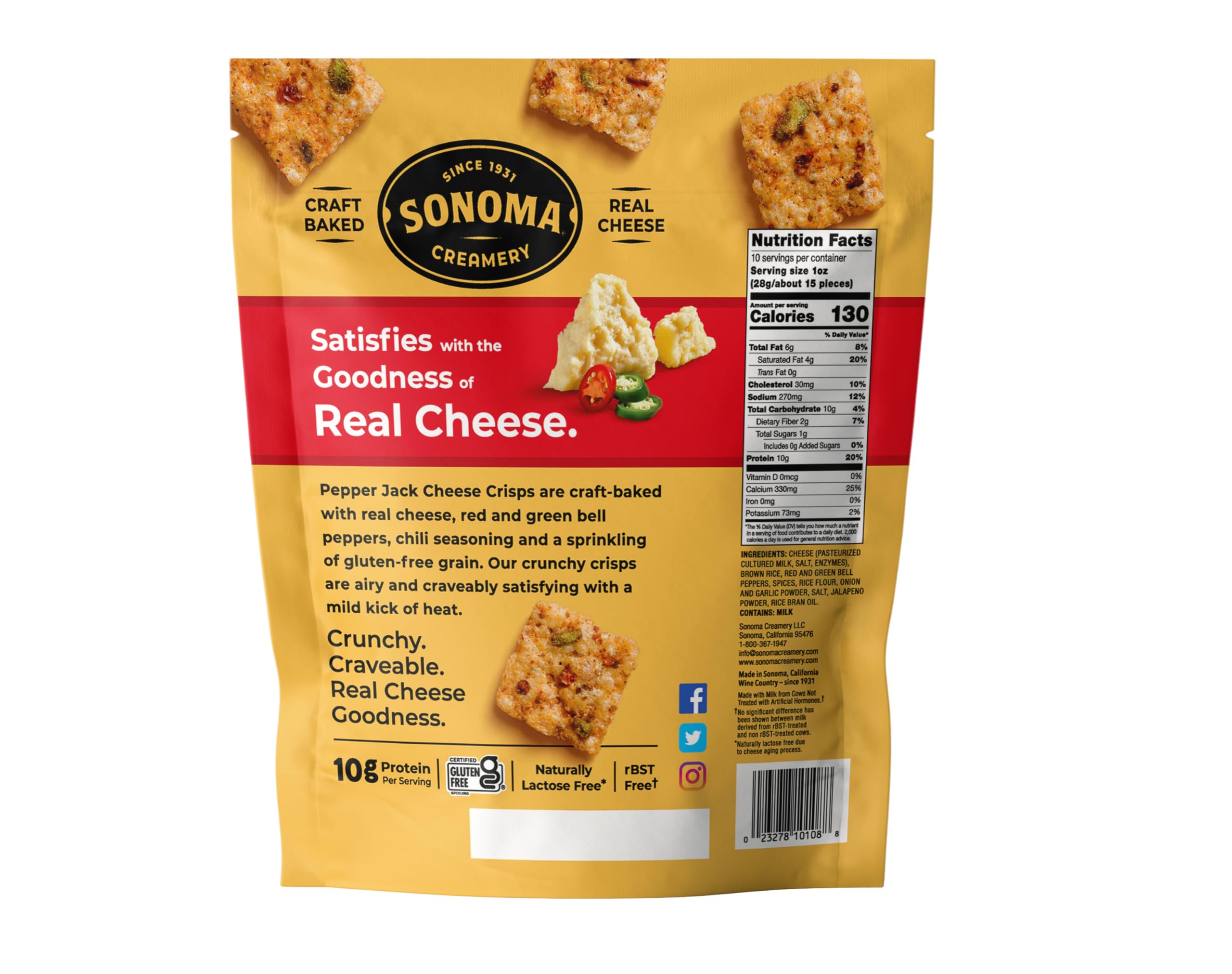 Sonoma Creamery - Cheese Crisps, Pepper Jack, 10 Oz (1 Count) | Savory Snack | High Protein | Low Carb | Gluten Free | Keto-Friendly