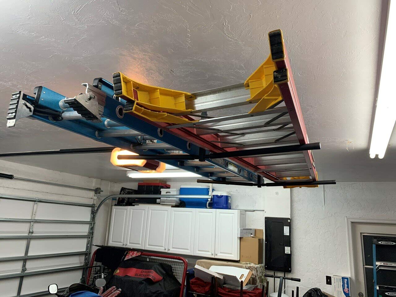 StoreYourBoard Double Ladder Ceiling Rack, Hi Port 2 Garage Storage and Organizer, Hanger Mount