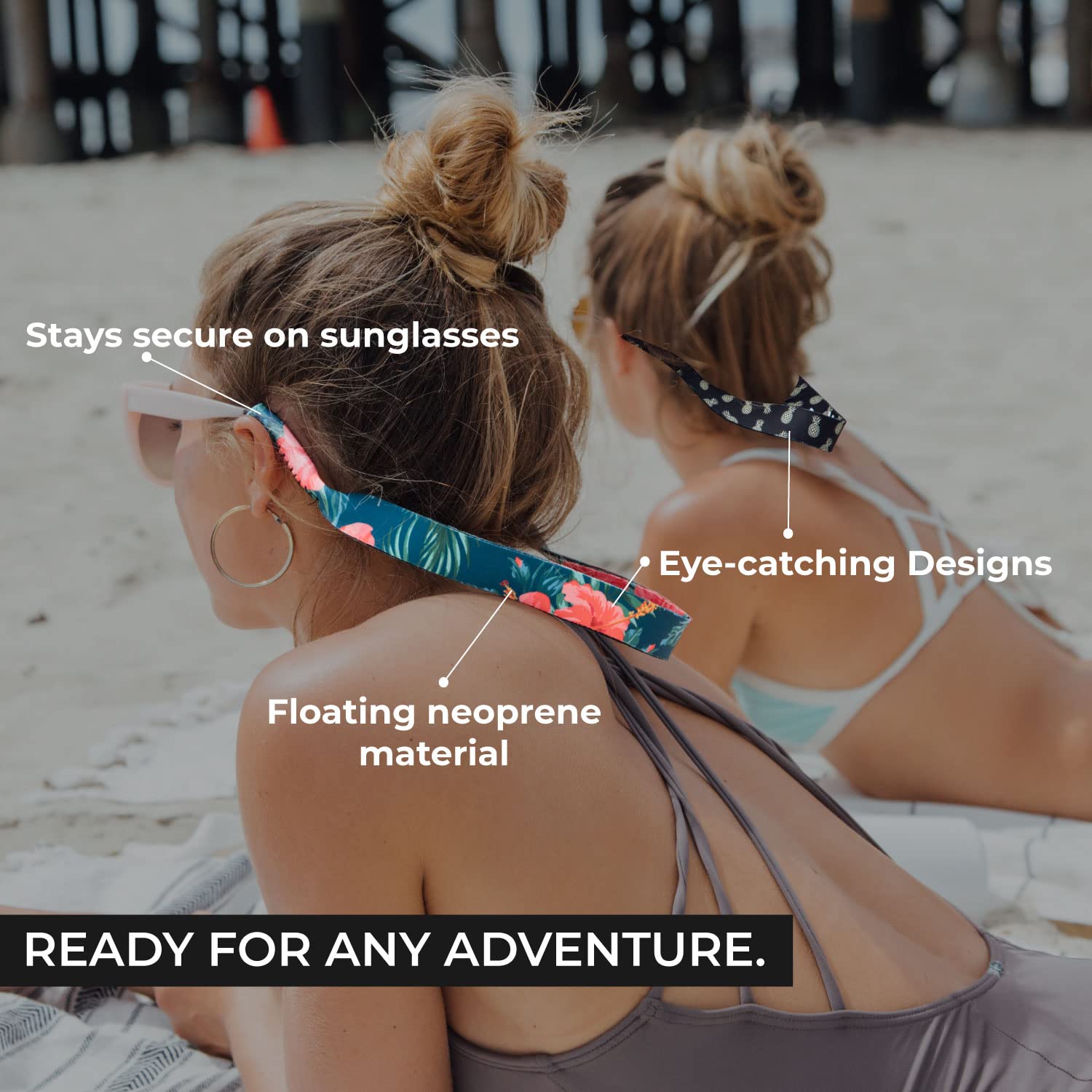 Ukes Premium Sunglass Strap - Durable & Soft Glasses Strap Designed with Floating Neoprene Material - Secure fit for Your Glasses and Eyewear. (The Alohas)