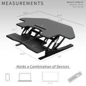 VIVO 43 inch Corner Height Adjustable Cubicle Stand Up Desk Converter, V Series, Quick Sit to Stand Tabletop Dual Monitor Riser Workstation, Black, DESK-V000VC