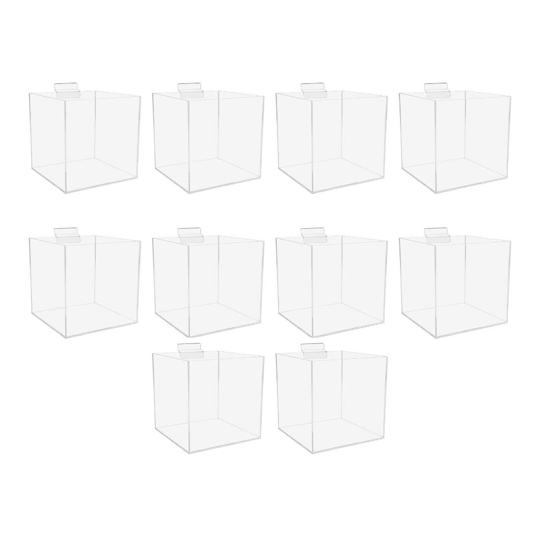 Marketing Holders 10 Pack 4" Slatwall Retail Bin Clear Acrylic Merchandise Storage Organizer Bulk Product Dump Box Single Pocket Square Caddy for Retail Stores and Service Centers