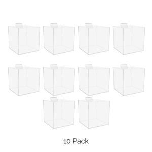 Marketing Holders 10 Pack 4" Slatwall Retail Bin Clear Acrylic Merchandise Storage Organizer Bulk Product Dump Box Single Pocket Square Caddy for Retail Stores and Service Centers