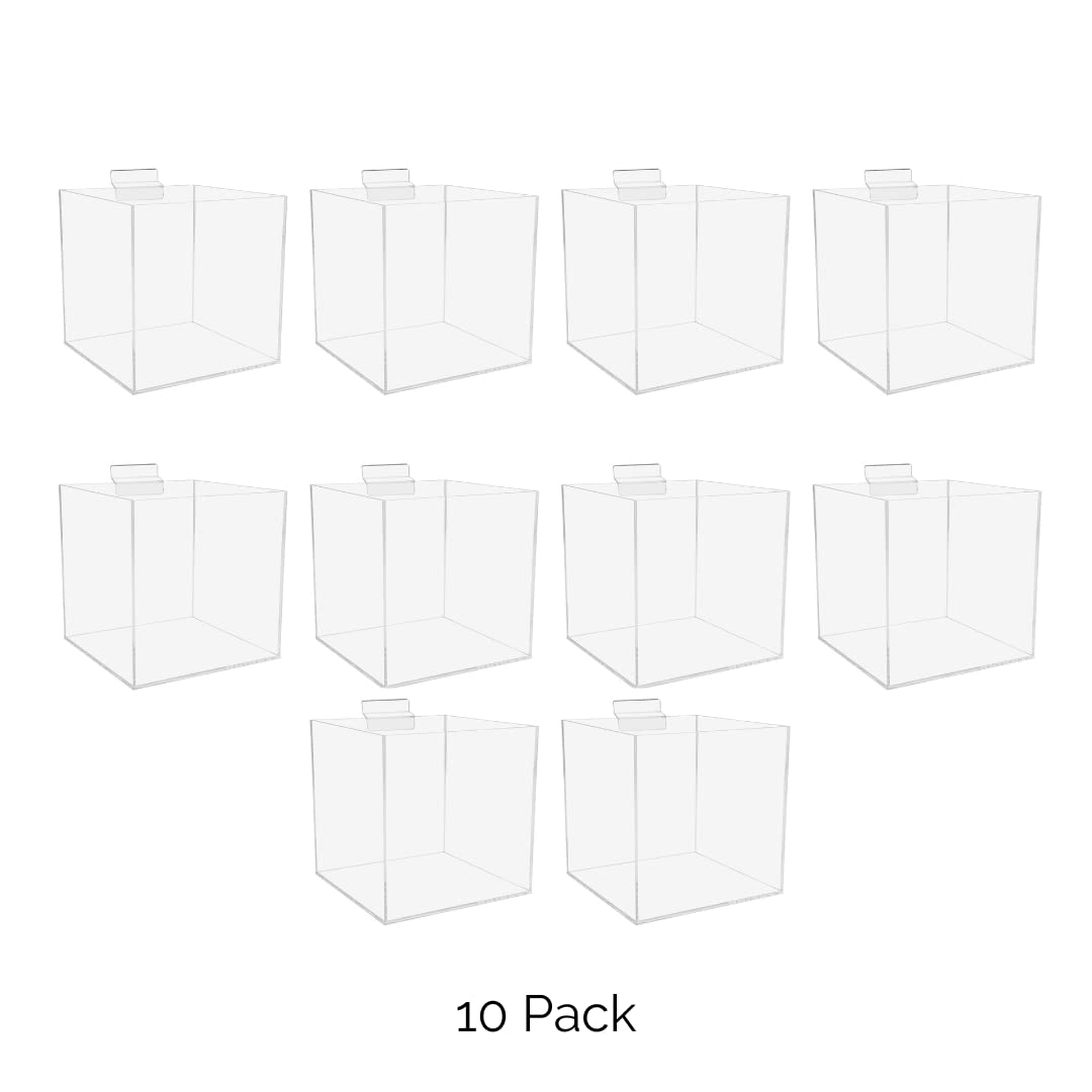 Marketing Holders 10 Pack 4" Slatwall Retail Bin Clear Acrylic Merchandise Storage Organizer Bulk Product Dump Box Single Pocket Square Caddy for Retail Stores and Service Centers