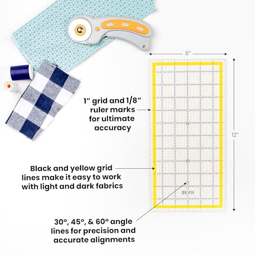 WA Portman Rotary Cutter Set & Cutting Mat for Sewing - 45mm Rotary Cutter for Fabric & 5 Blades - 9x12 Inch Fabric Cutting Mat - 6x12 Inch Acrylic Ruler for Cutting Fabric - Rotary Cutter and Mat Set