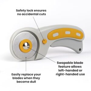 WA Portman Rotary Cutter Set & Cutting Mat for Sewing - 45mm Rotary Cutter for Fabric & 5 Blades - 9x12 Inch Fabric Cutting Mat - 6x12 Inch Acrylic Ruler for Cutting Fabric - Rotary Cutter and Mat Set