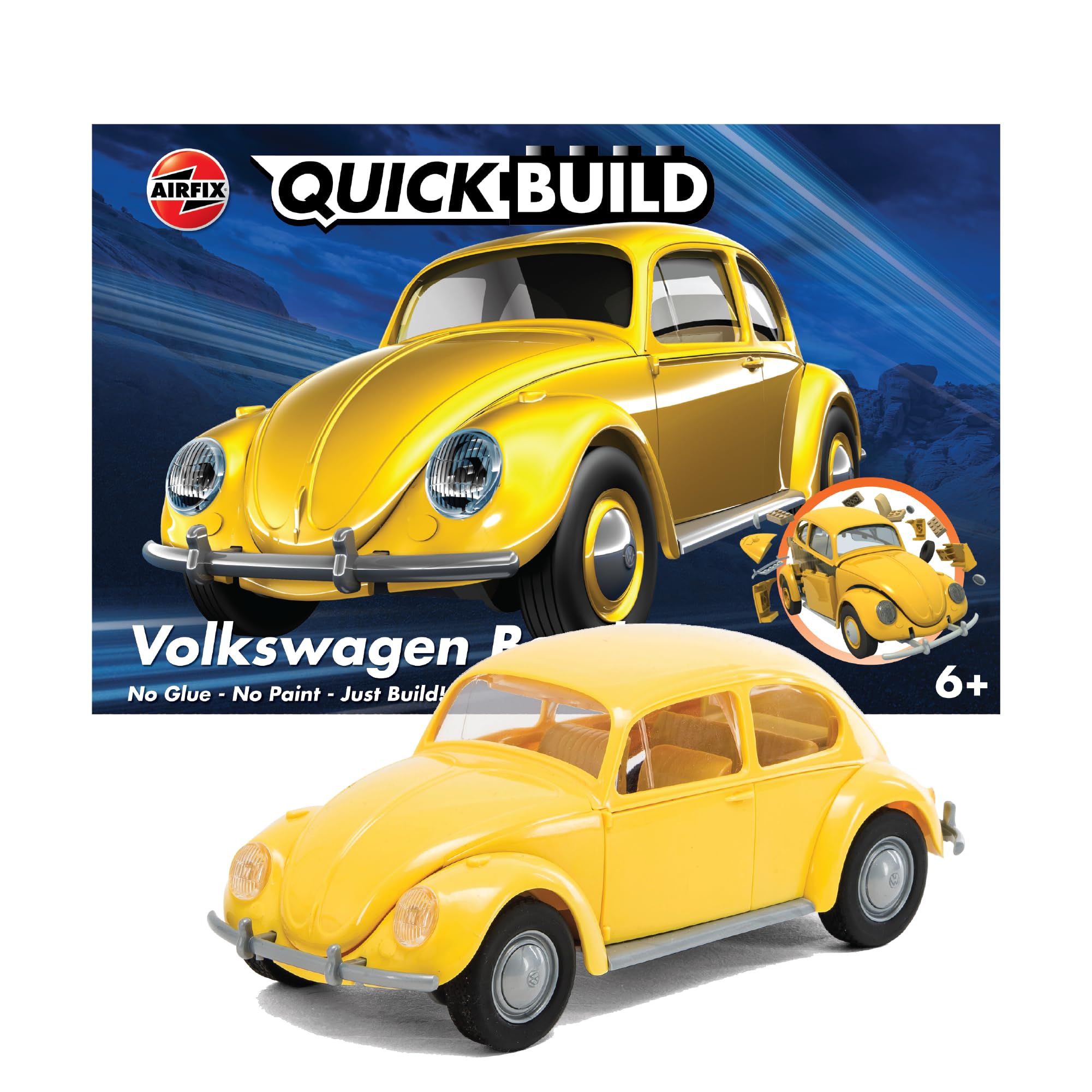 Airfix Quickbuild Volkswagen Beetle Yellow Brick Building Model Kit, Multicolor