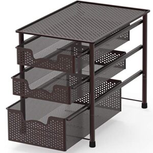 simple houseware stackable 3 tier sliding basket organizer drawer, bronze