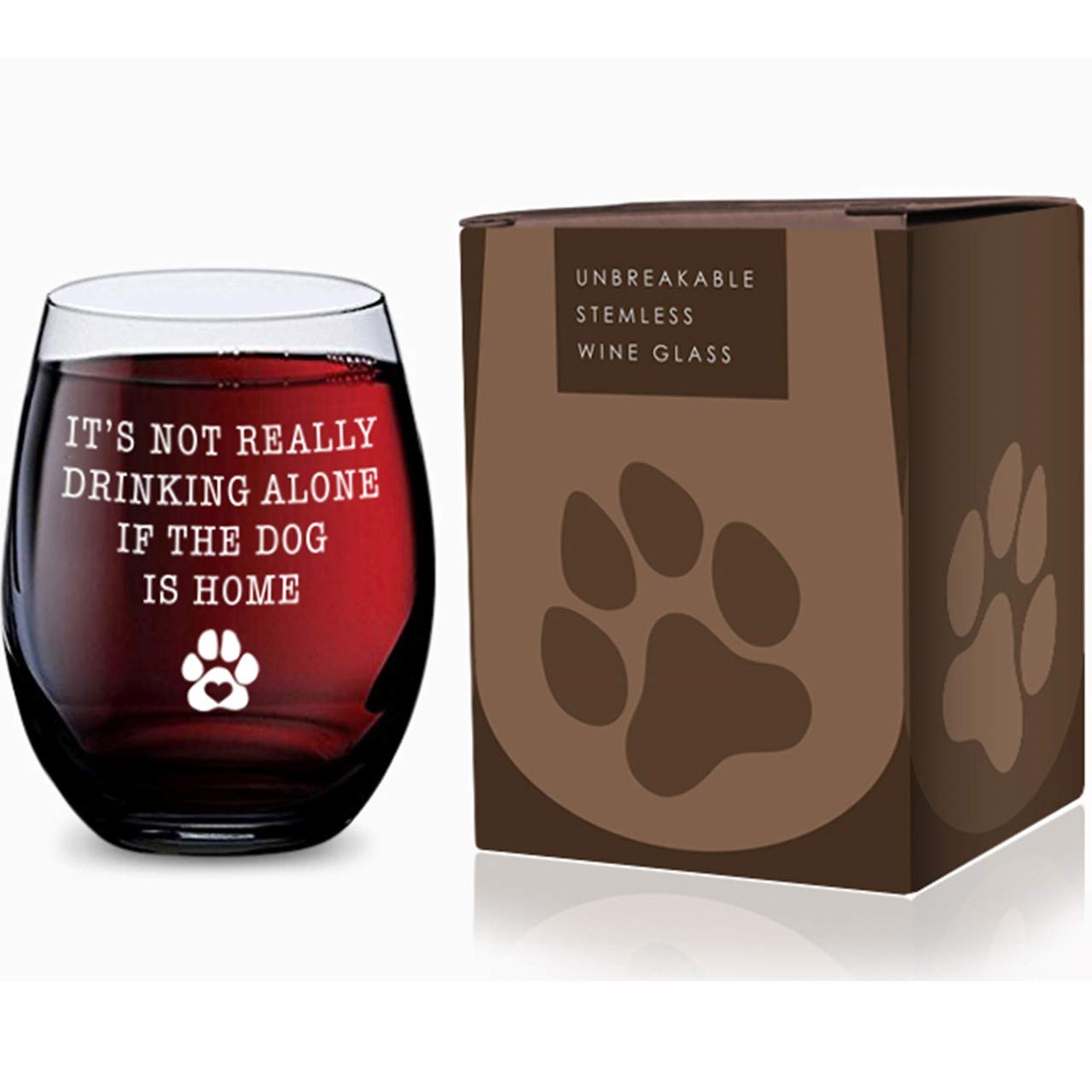 GSM Brands Stemless Wine Glass for Pet Lovers (Its Not Drinking Alone If the Dog is Home) Made of Unbreakable Tritan Plastic and Dishwasher Safe - 16 ounces