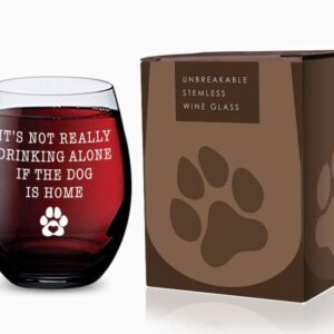 GSM Brands Stemless Wine Glass for Pet Lovers (Its Not Drinking Alone If the Dog is Home) Made of Unbreakable Tritan Plastic and Dishwasher Safe - 16 ounces