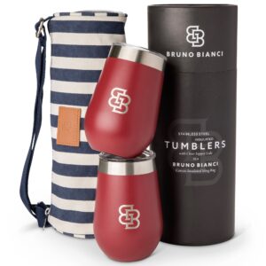 wine tumbler with lid insulated set of 2 - perfect glft for women or men. includes portable durable tote for boating, beach, travel designed by bruno bianci