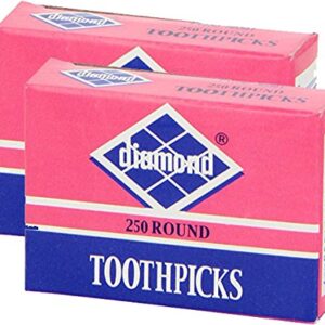 Diamond Toothpicks, Round Natural Wooden Bamboo Tooth Picks For Teeth, Appetizers and Cocktail 500 Count