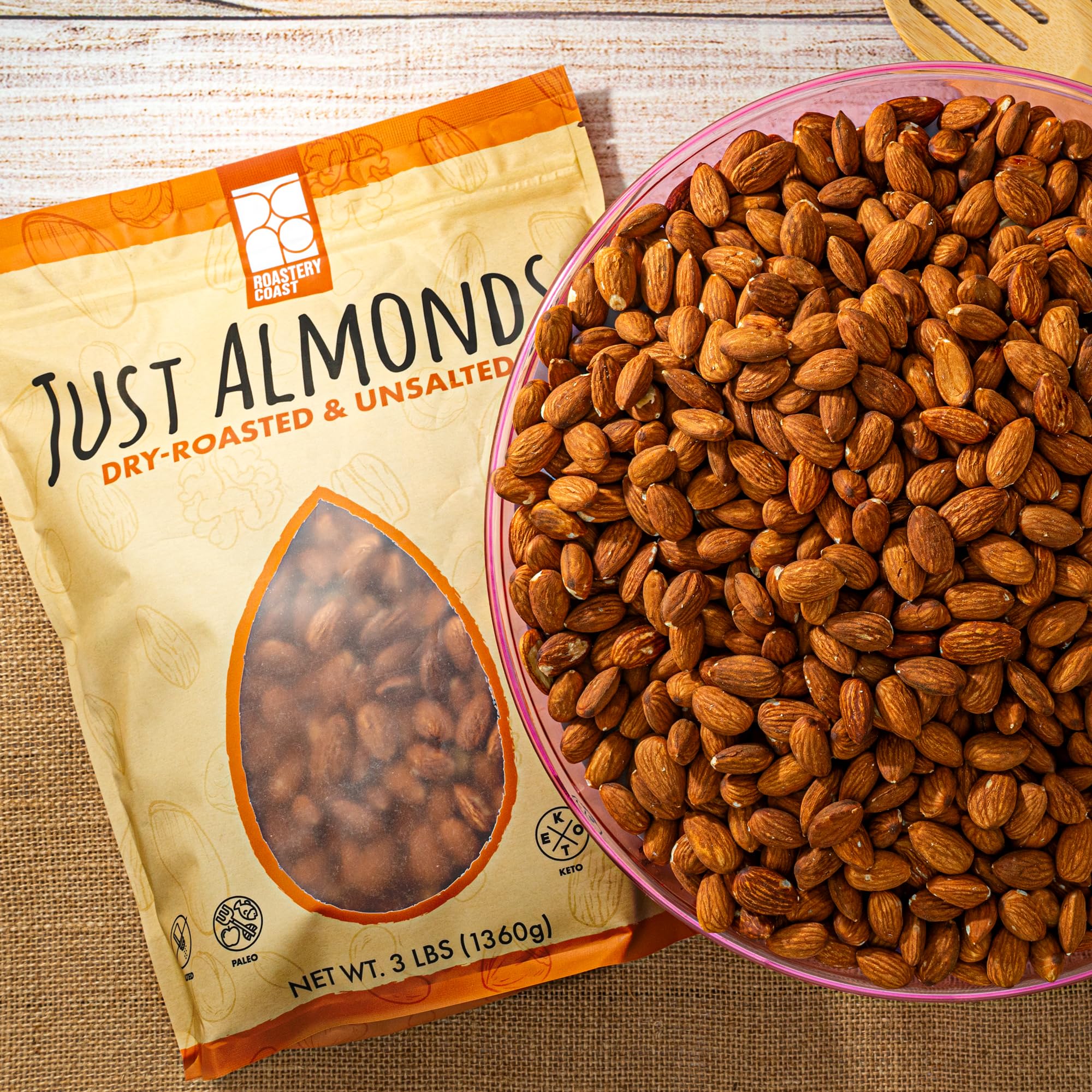 Roastery Coast - Daily Nuts Just Roasted Almonds | Almonds Bulk 3 LB | Unsalted Nuts| Slow Dry Roasted | Steam Pasteurized | Plant Protein | Gluten Free | Non-GMO | Low carb | Keto Snack | Prime Snack