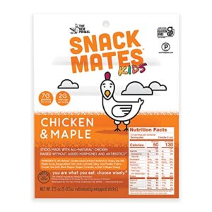 The New Primal Snack Mates Chicken & Maple Sticks, Gluten Free Healthy Snacks for Kids, Low Sugar High Protein Kids Snack for School, Mini Paleo Jerky Meat Stick, 7g Protein, 50 Calories, 40 Pack