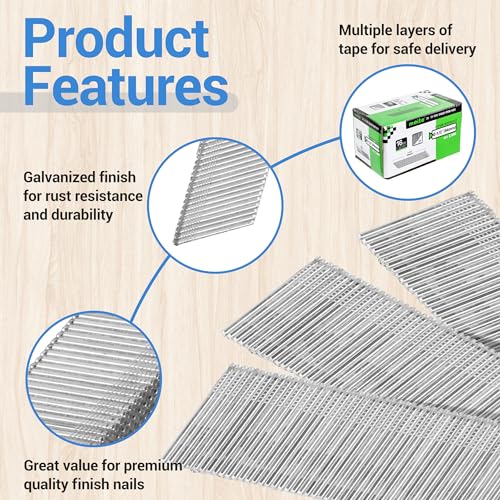 meite 16 Gauge Angled Finish Nails 2-1/2-Inch 20-Degree Galvanized Finishing Nails for Electric or Pneumatic Nailer Guns - Perfect for Window Trim, Cabinet Building and Other DIY Projects (2,000 PCS)