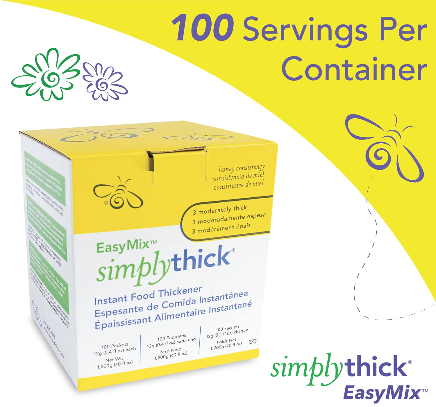 SimplyThick EasyMix | 100 Count of 12g Individual Packets | Gel Thickener for those with Dysphagia & Swallowing Disorders | Creates An IDDSI Level 3 - Moderately Thick (Honey Consistency)