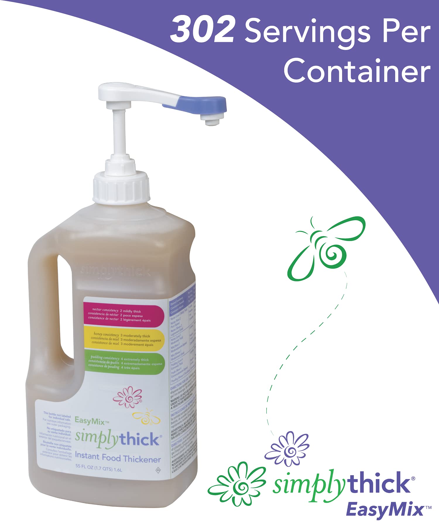 SimplyThick EasyMix | 302 Servings | Gel Thickener for those with Dysphagia & Swallowing Disorders | Won't Alter The Taste of Liquid | Easy to Prepare | Large 55 Fl Oz Bottle with Pump