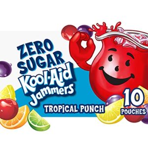 kool-aid jammers tropical punch zero sugar artificially flavored kids soft drink (10 ct box, 6 fl oz pouches)