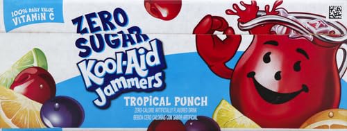 Kool-Aid Jammers Tropical Punch Zero Sugar Artificially Flavored Kids Soft Drink (10 ct Box, 6 fl oz Pouches)