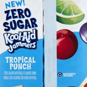 Kool-Aid Jammers Tropical Punch Zero Sugar Artificially Flavored Kids Soft Drink (10 ct Box, 6 fl oz Pouches)