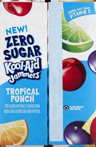 Kool-Aid Jammers Tropical Punch Zero Sugar Artificially Flavored Kids Soft Drink (10 ct Box, 6 fl oz Pouches)