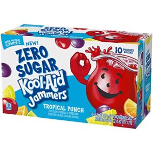 Kool-Aid Jammers Tropical Punch Zero Sugar Artificially Flavored Kids Soft Drink (10 ct Box, 6 fl oz Pouches)