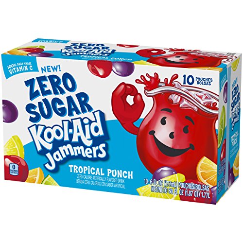 Kool-Aid Jammers Tropical Punch Zero Sugar Artificially Flavored Kids Soft Drink (10 ct Box, 6 fl oz Pouches)