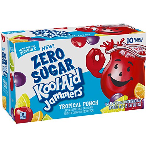 Kool-Aid Jammers Tropical Punch Zero Sugar Artificially Flavored Kids Soft Drink (10 ct Box, 6 fl oz Pouches)