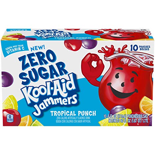 Kool-Aid Jammers Tropical Punch Zero Sugar Artificially Flavored Kids Soft Drink (10 ct Box, 6 fl oz Pouches)