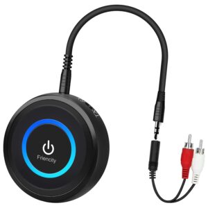 frienicty bluetooth 5.3 transmitter adapter for tv, 2-in-1 wireless audio transmitter receiver, bluetooth aux adapter for airplane headphones pc speaker home stereo, no audio delay, pair two at once