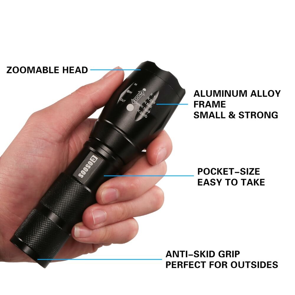 COSOOS 2 Tactical Flashlights with Holsters, Bright LED Flashlight 1000 Lumen, 5 Mode Portable Zoomable Waterproof Flash Light for Hiking, Outdoor Camping Gear Essential, No AAA Battery